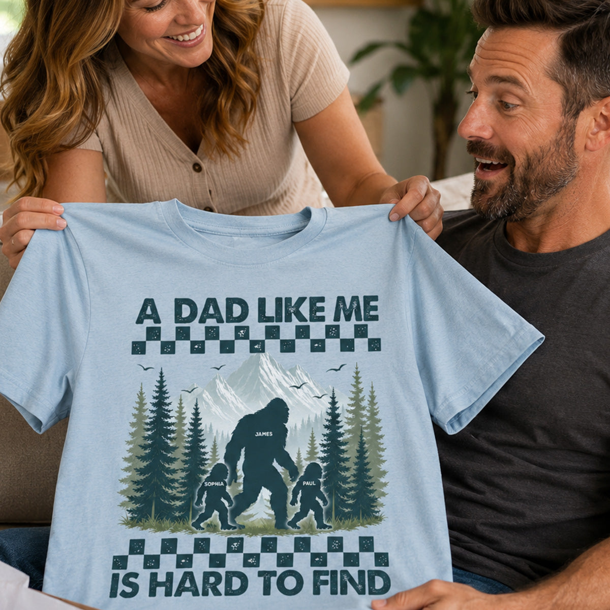 Retro Funny Bigfoot Dad With Kids Names - Personalized Shirt - Father ...