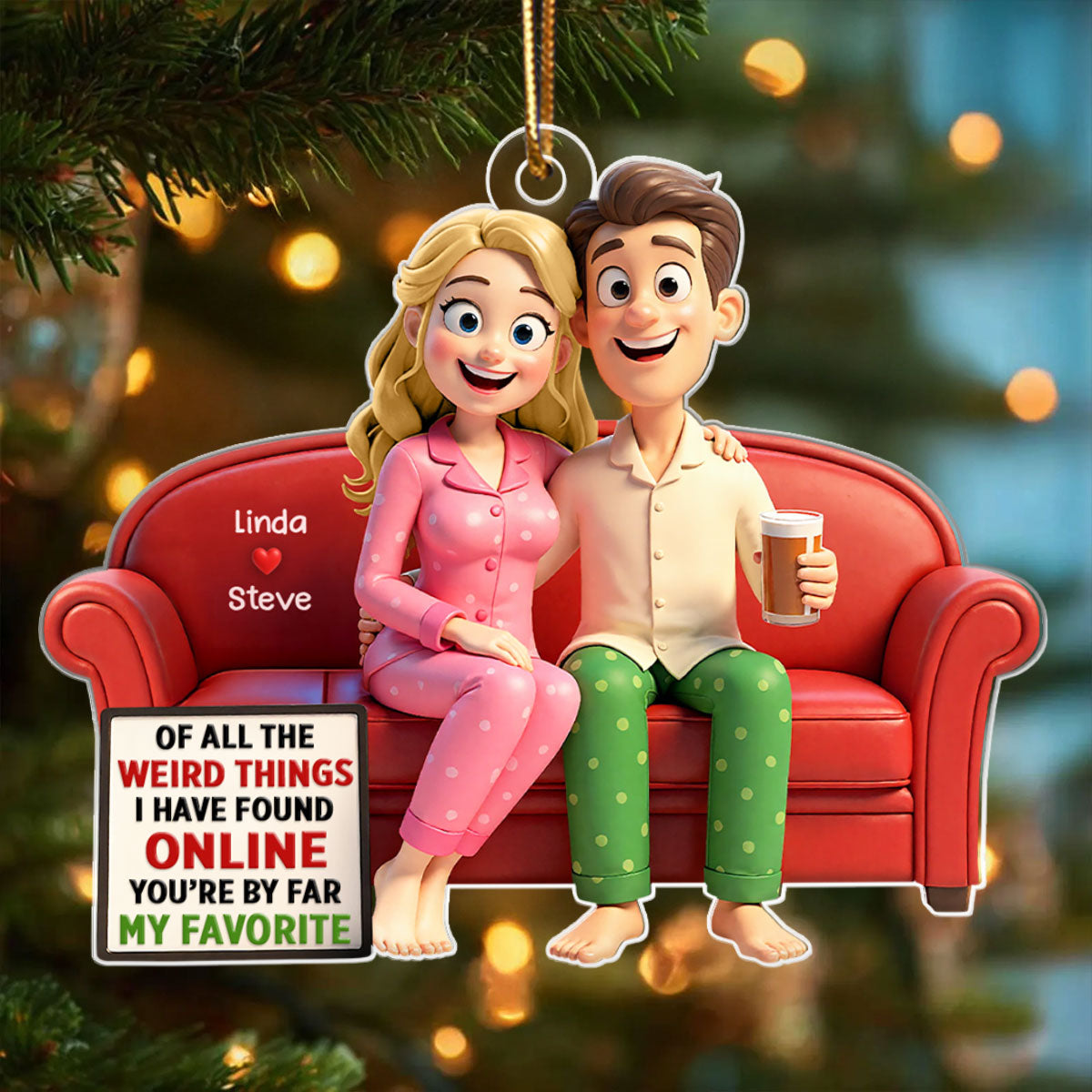 Ornament Of All The Weird Things Cartoon Couple - Personalized Acrylic ...