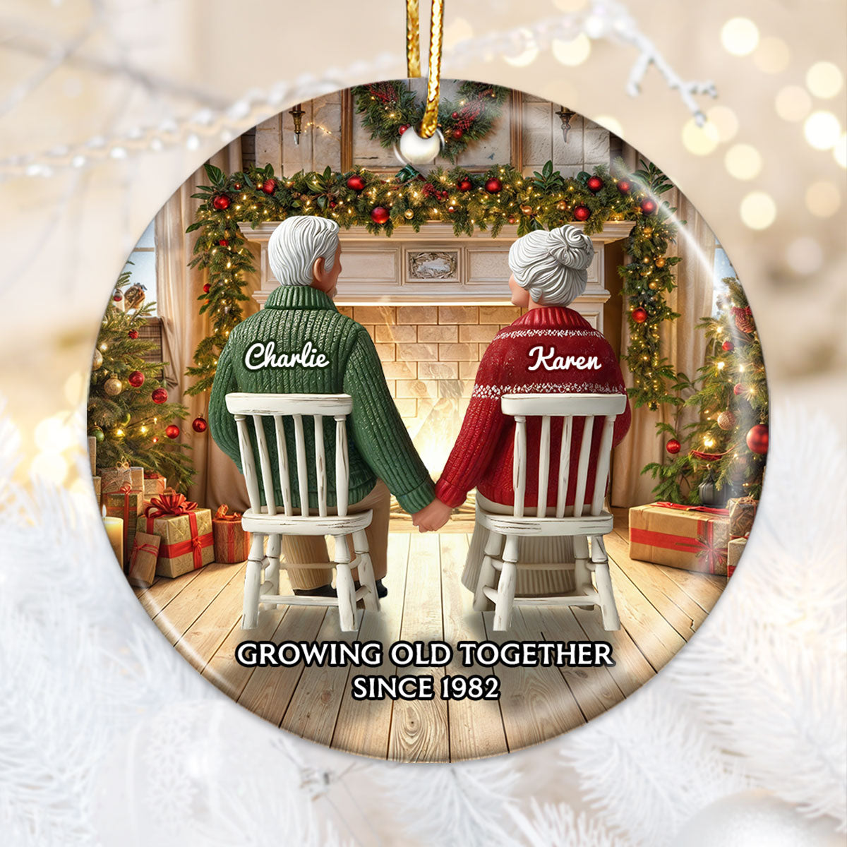 Valentine Gift Back View Old Couple Growing Old Together Christmas ...