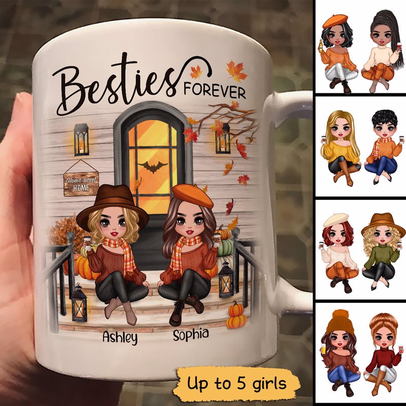 Fall Season Best Friends Sisters Front Porch Personalized Mug (11oz ...