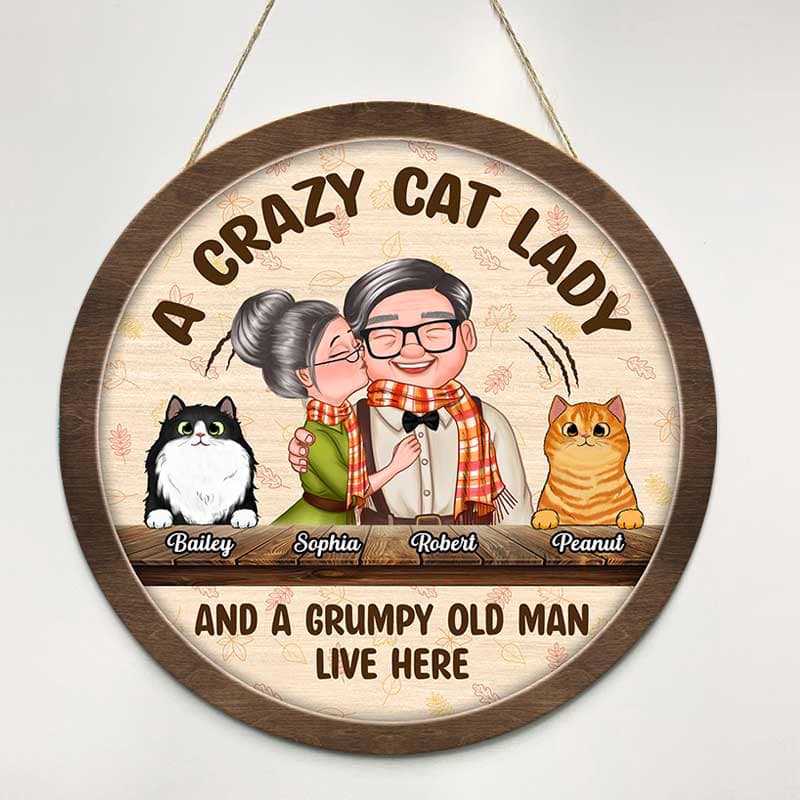 Crazy Cat Lady Grumpy Old Man Personalized Door Hanger Sign ...