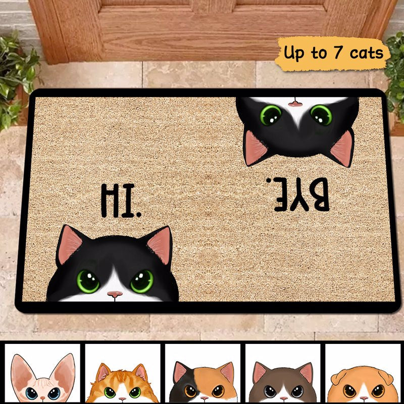 Hi Bye Half Face Cats Personalized Doormat - TrendingCustom