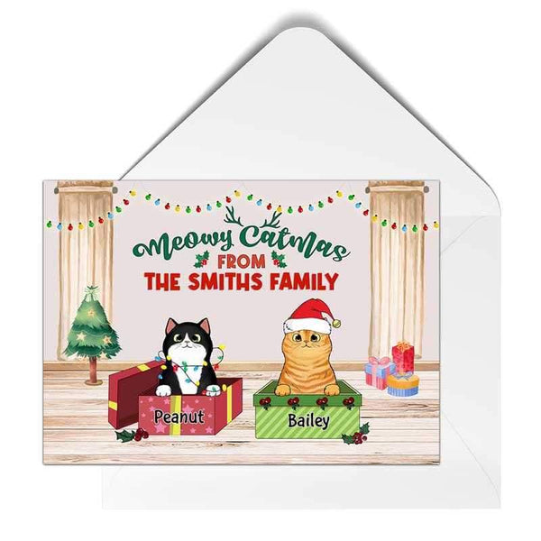 Meowy Catmas Fluffy Cats Christmas Personalized Postcard - TrendingCustom™️