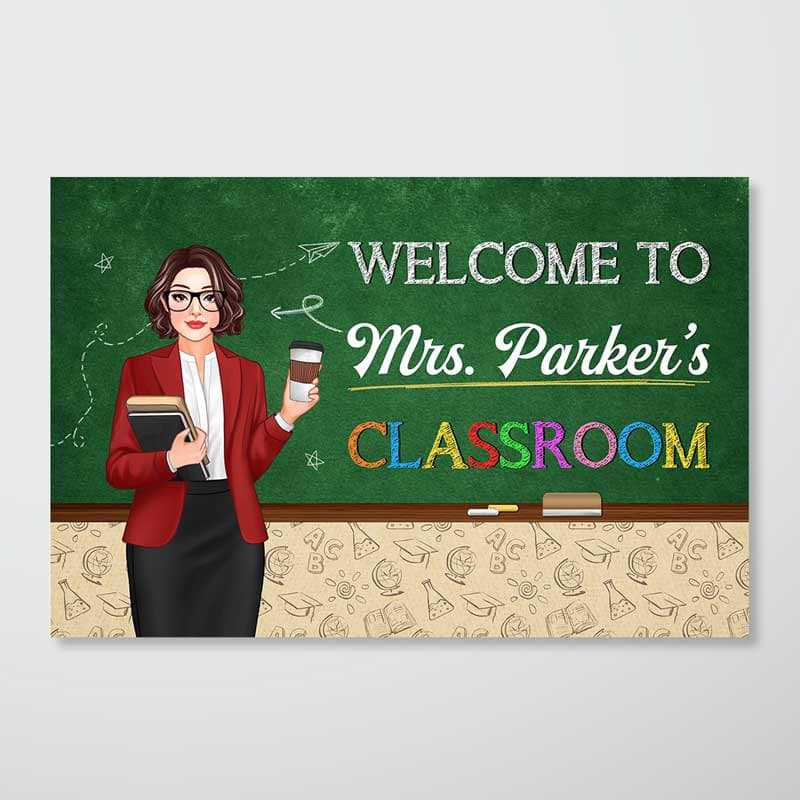 Welcome To Teacher Classroom Blackboard Personalized Horizontal Poster ...