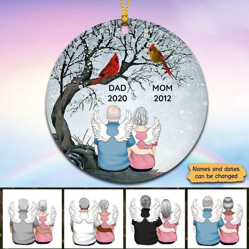 Dad Mom Cardinals Tree Memorial Personalized Circle Ornament ...