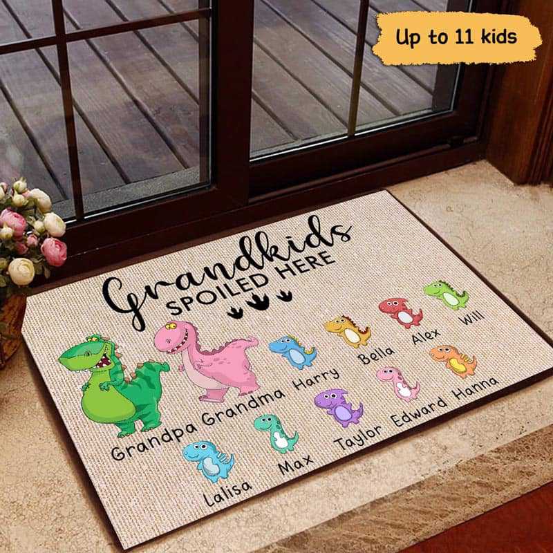 Grandkids Spoiled Here Dinosaur Personalized Doormat - TrendingCustom