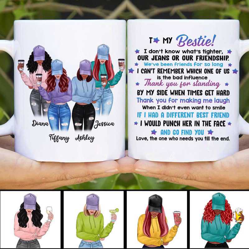 Modern Girls Front View To My Bestie Personalized Mug (4 Besties ...