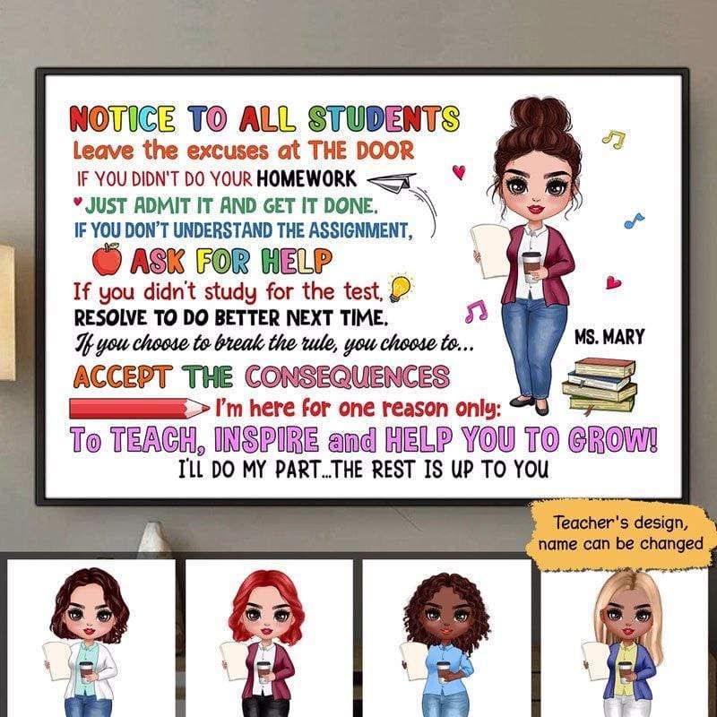 Doll Teacher Notice To Students Personalized Horizontal Poster ...