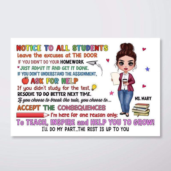 Doll Teacher Notice To Students Personalized Horizontal Poster ...